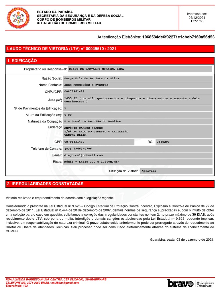 Laudo Tecnico de Vistoria LTV | PDF | Brasil