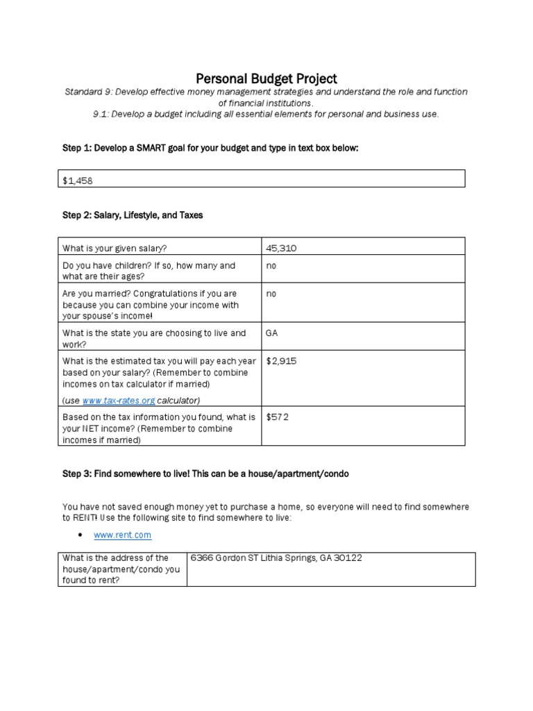 Personal Budget Project 2021 | PDF | Renting | Taxes