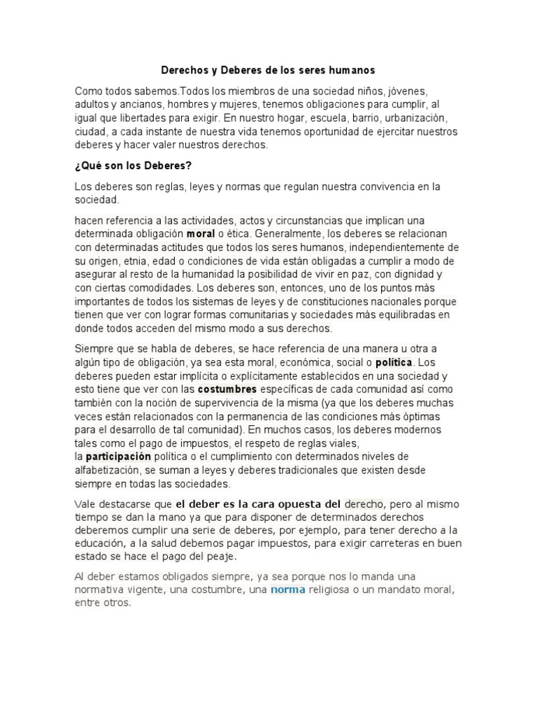Derechos y Deberes de Los Seres Humanos | PDF | Moralidad | Derechos