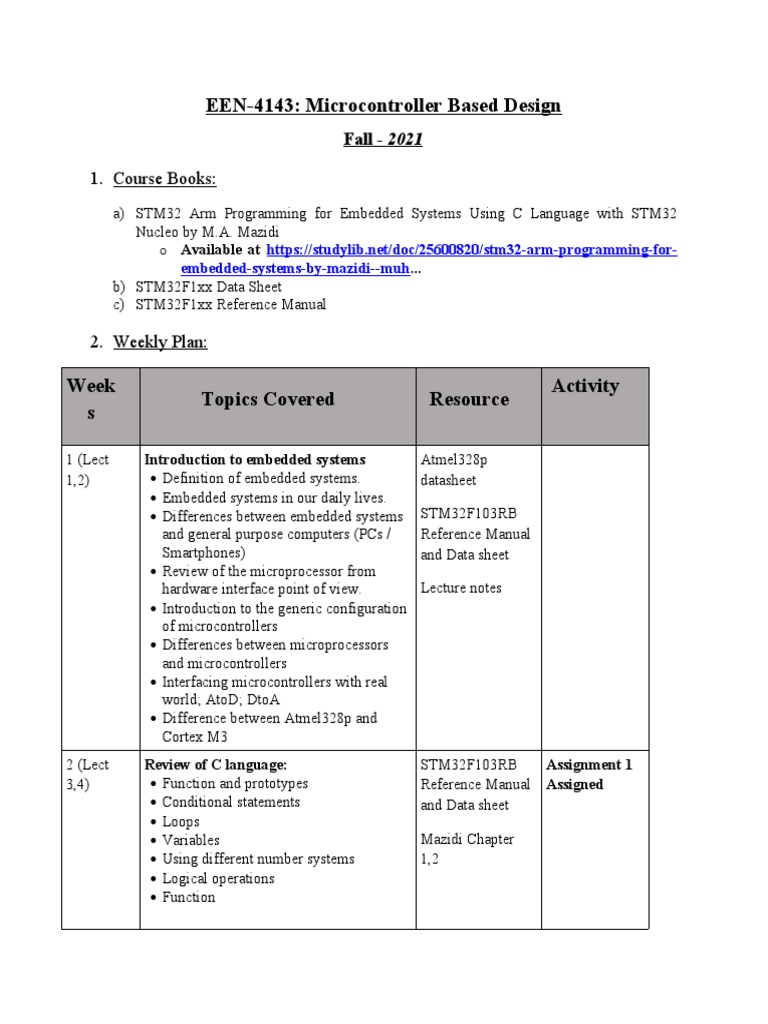 Een 4143 Microcontroller Based Design 1 Course Books Pdf Microcontroller Embedded System