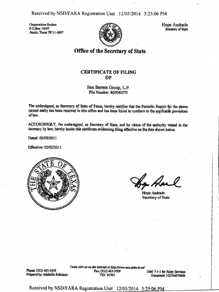 Certificate of Filing LP | PDF | Law And Economics | Civil Law (Legal ...