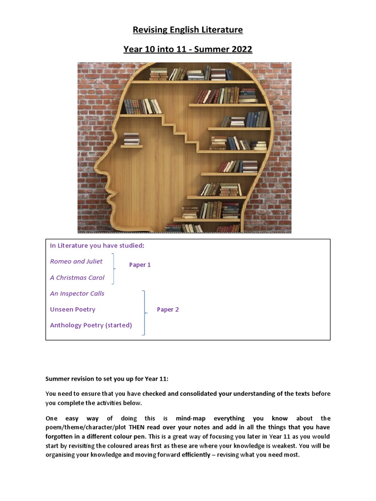 Revising English Literature Year 10 Into 11 - Summer 2022: in ...