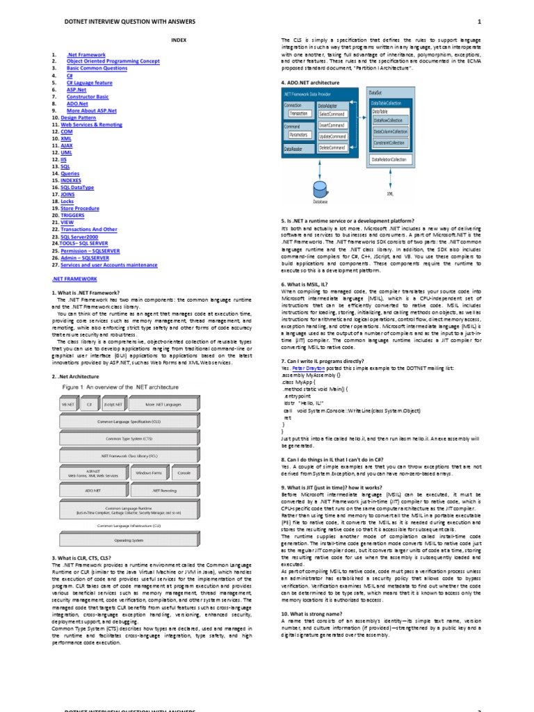 Complete Dot Net Interview Question and Answers | PDF | Component Object Model | Class (Computer ...