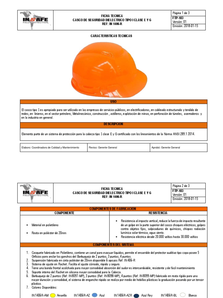 Ficha Técnica Casco de Seguridad. | PDF | Casco