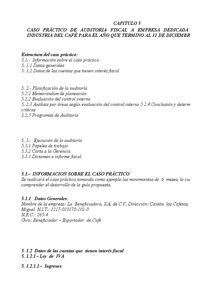Auditoría Fiscal de Café 2001: Caso Práctico | PDF | Contabilidad ...
