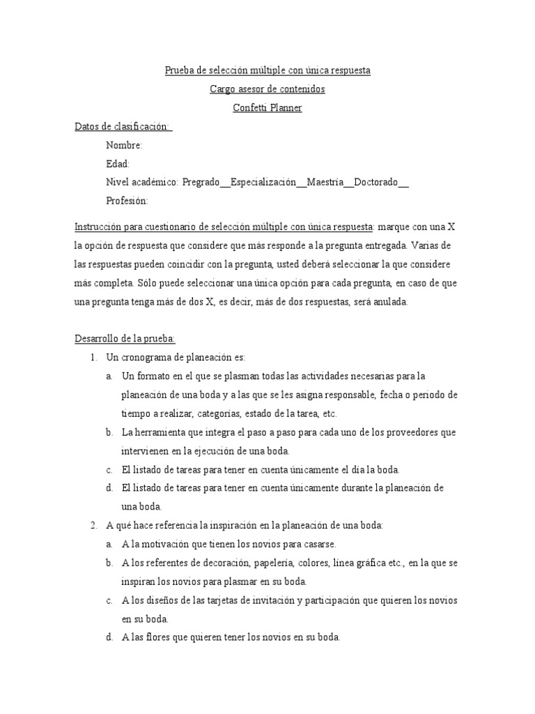 Prueba de Selección Múltiple Con Única Respuesta | PDF