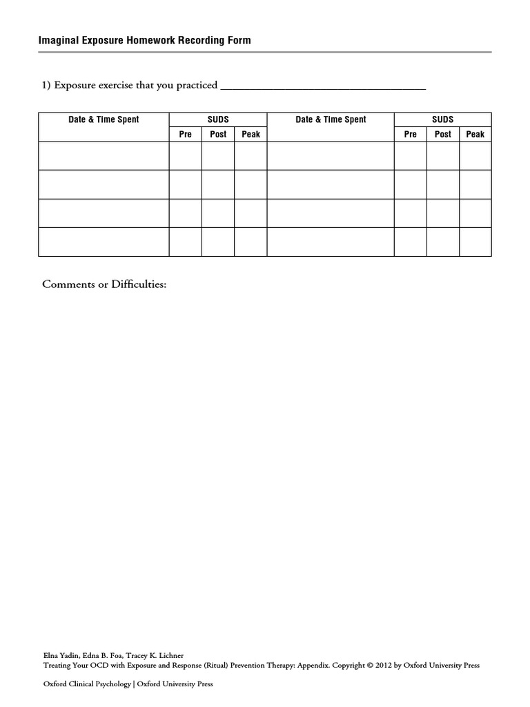 Imaginal Exposure Homework Recording Form | PDF
