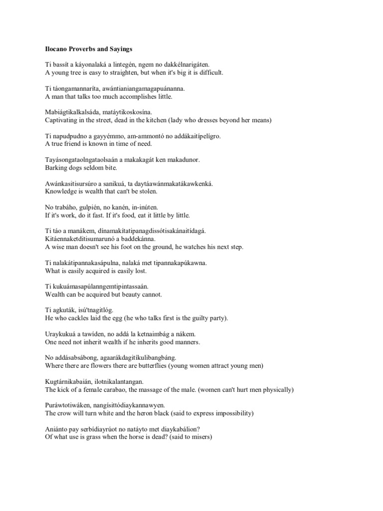 Ilocano Proverbs and Sayings | PDF