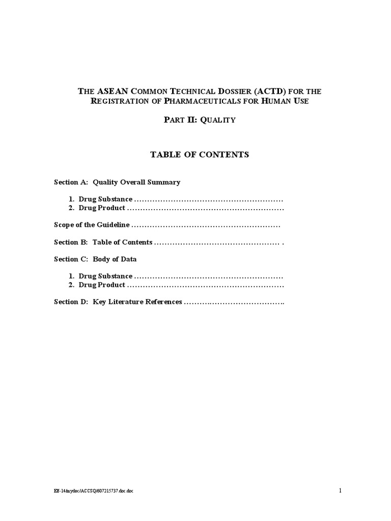 Quality Overall Summary for the Registration of Pharmaceuticals in ...