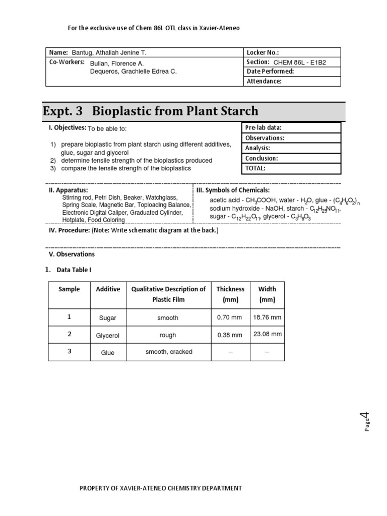 Lab Report 3 - Bioplastic From Plant Starch | PDF | Plastic | Ultimate ...