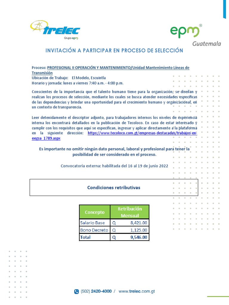 Profesional II Operación y Mantenimiento TRELEC | PDF