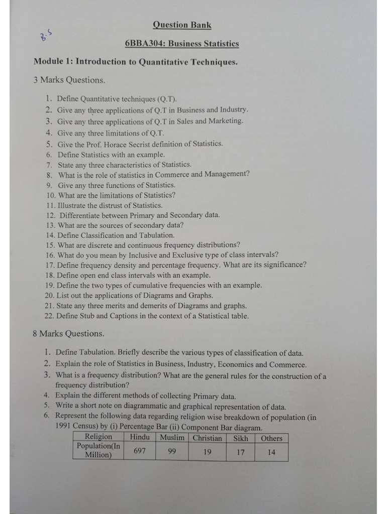 Business Statistics Module Vise Questions | PDF