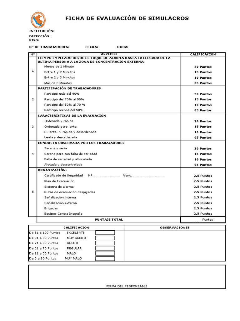 Formato de Evaluacion de Simulacros | PDF