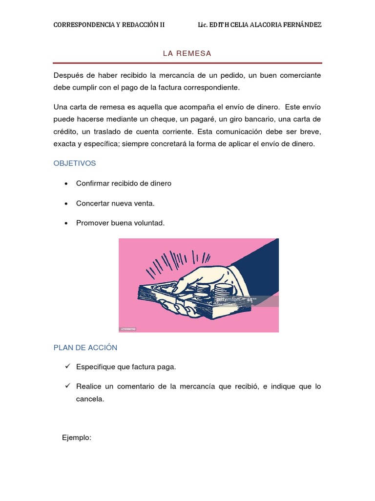 Carta de Remesa: Ejemplos y Uso | PDF | Bancos | Servicios financieros