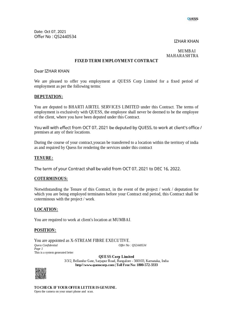 Offer Letter | PDF | Employment | Indemnity