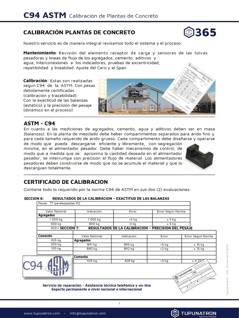 FT-Plantas Concreto Calibracion C94 | PDF | Calibración | Kilogramo