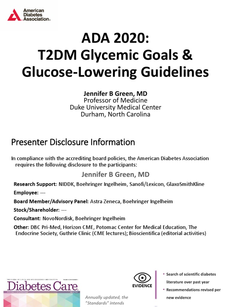 ADA 2020: T2DM Glycemic Goals & Glucose-Lowering Guidelines | PDF | Glycated Hemoglobin | Medicine