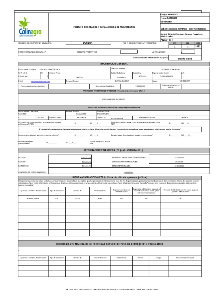 Formato Actualizacion Datos Colinagro | PDF | Lavado de dinero Formato Actualizacion Datos Colinagro | PDF | Lavado de dinero