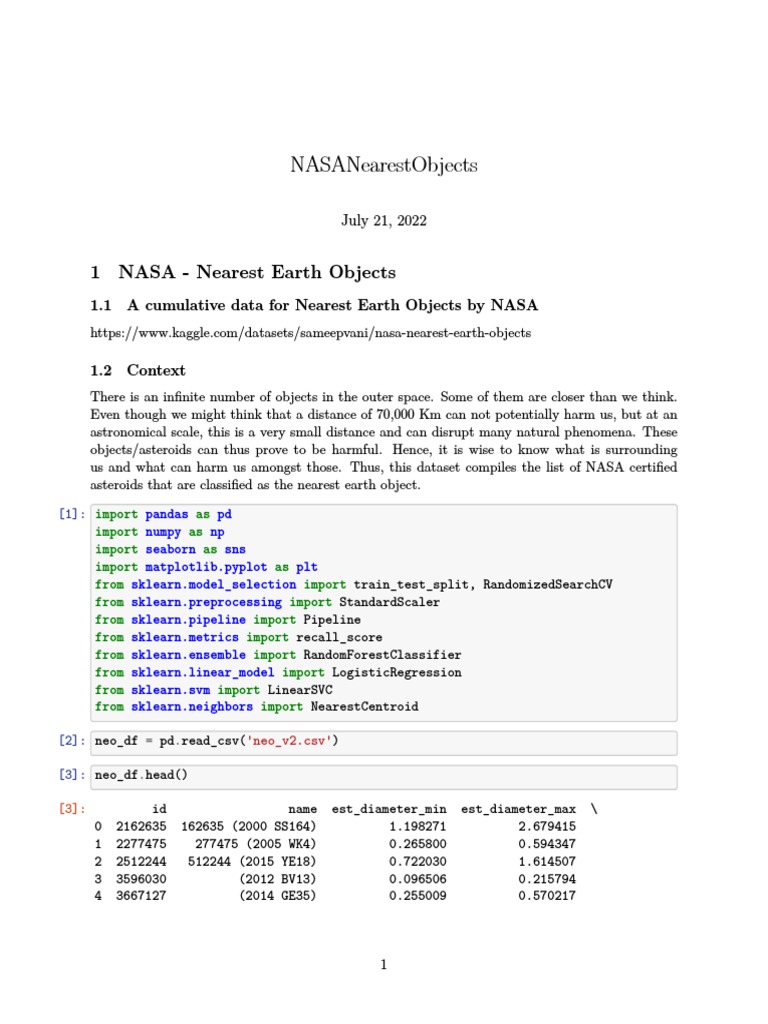 Nasanearestobjects: 1 Nasa - Nearest Earth Objects | PDF