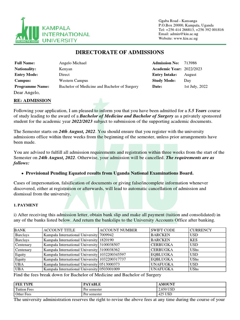 Directorate of Admissions: Re: Admission | Download Free PDF ...