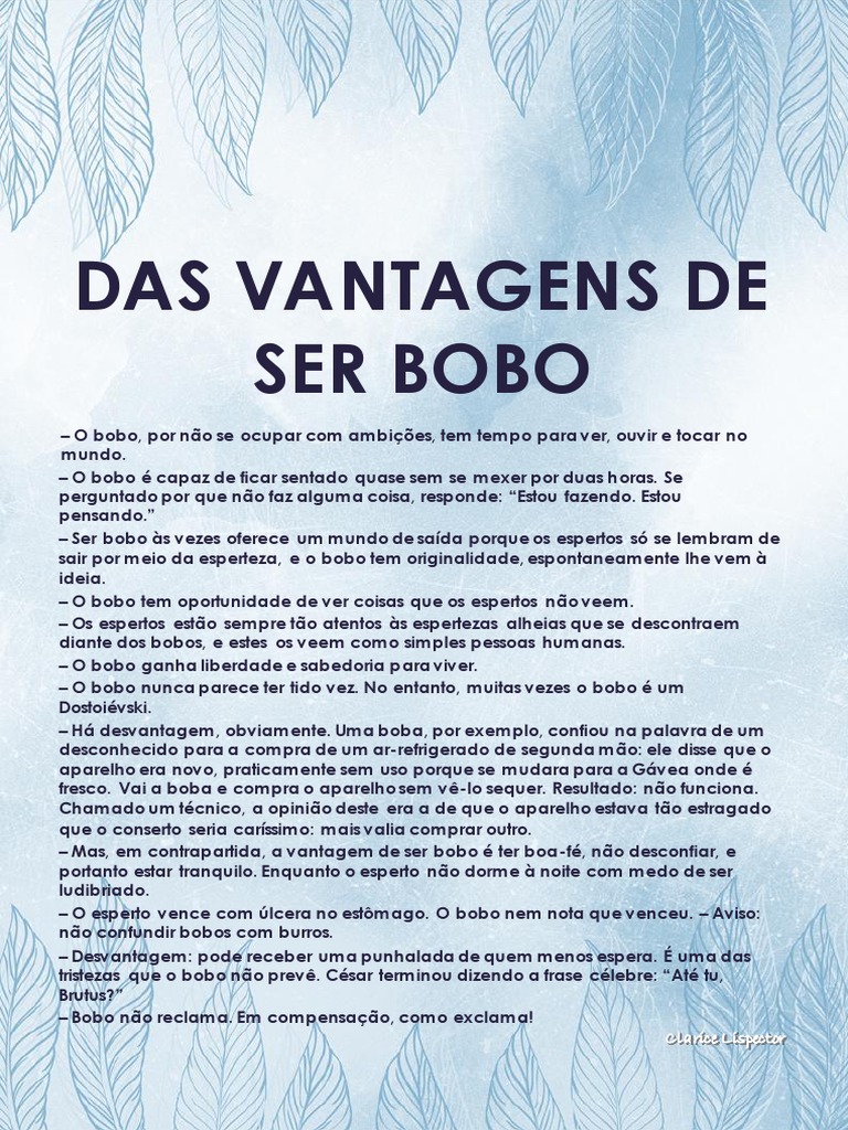Das Vantagens de Ser Bobo | PDF