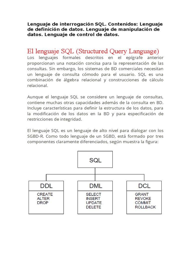 Lenguaje de Interrogación SQL | PDF | SQL | Base de datos relacional
