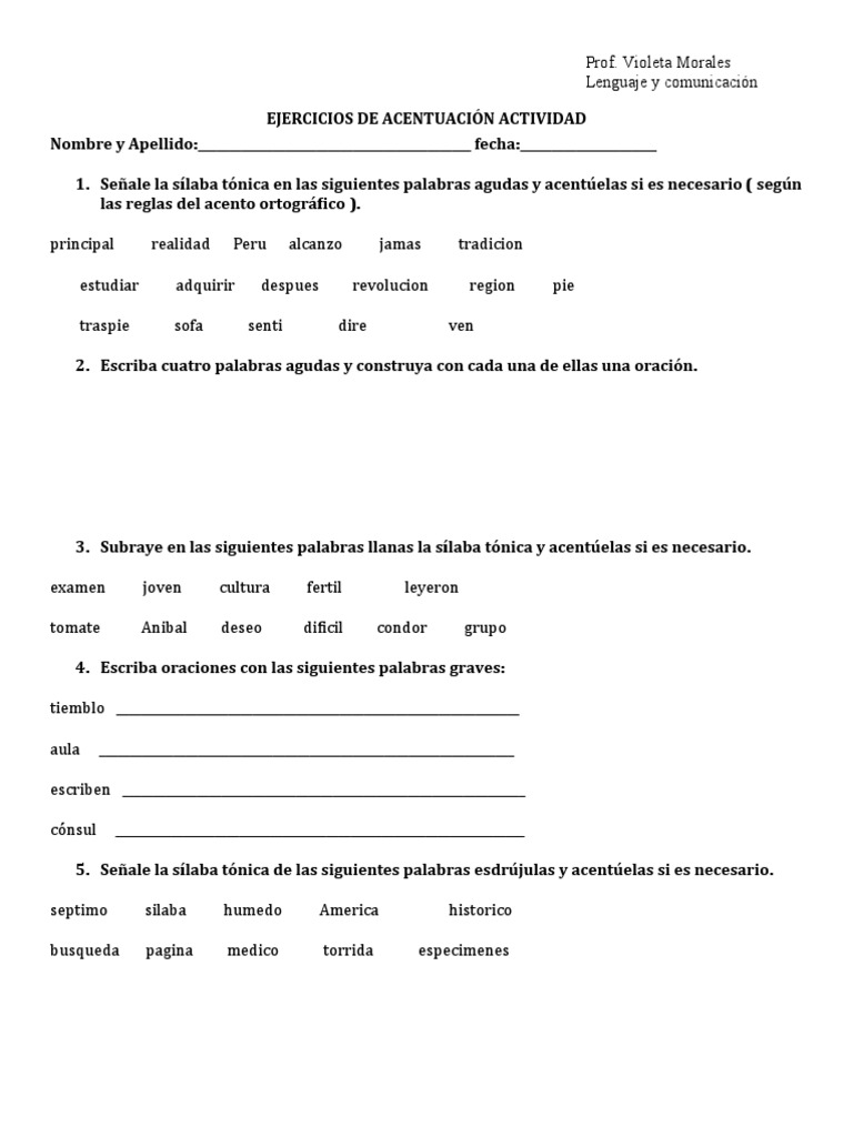 Ejercicios de Acentuacion | PDF | Estrés (lingüística) | Fonética