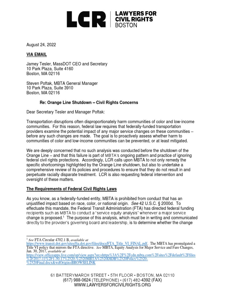 MBTA Open Letter Orange Line | PDF | Justice | Crime & Violence