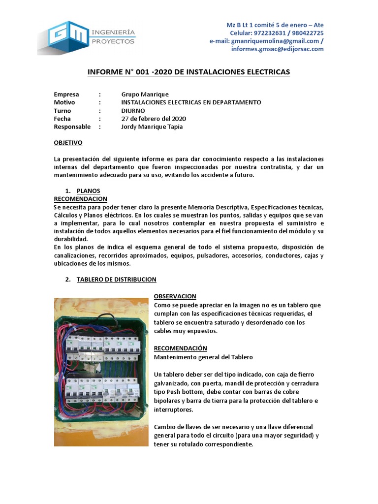 Informe de Instalaciones Electricas | PDF | Bienes manufacturados | Electricidad