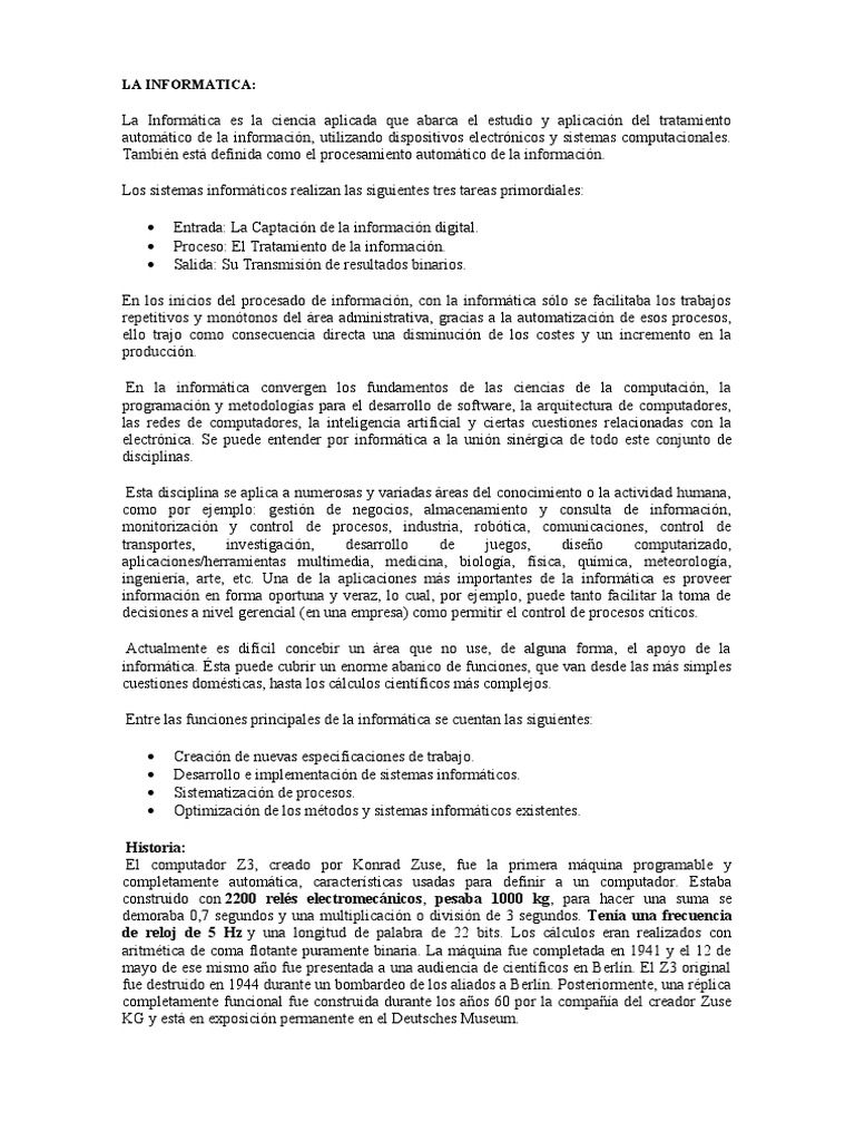 La Informatica | PDF | Informática | Ciencias de la Computación