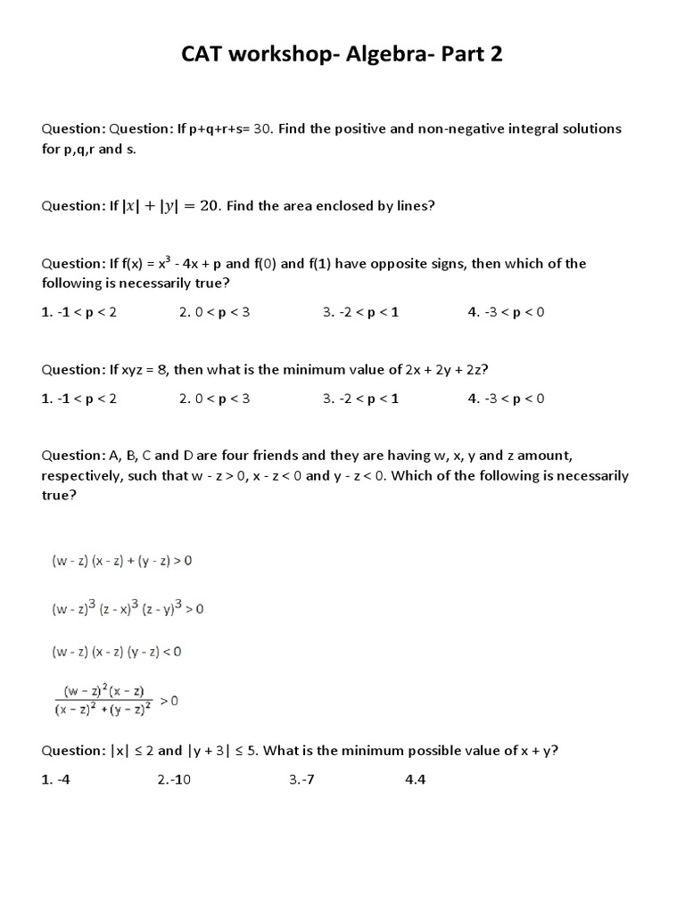 CAT Workshop-Algebra - Part 2 | PDF | Equations | Factorization