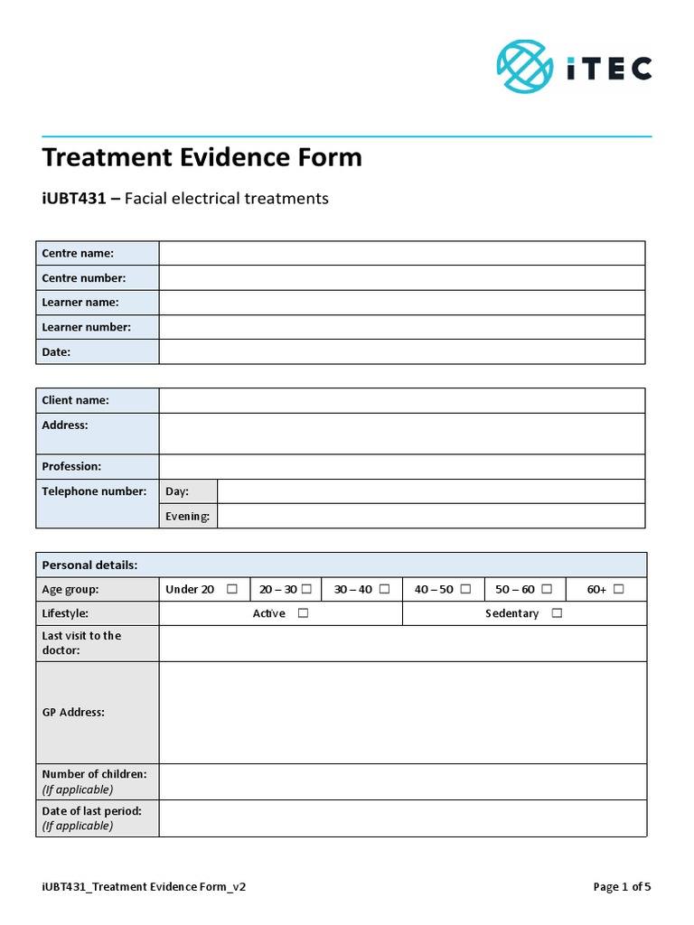 Facial Treatment Evidence Form | PDF | Cardiovascular Diseases | Infection