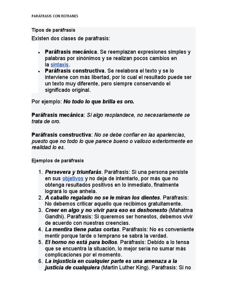 Tipos de Paráfrasis | PDF | Planificación | Método científico