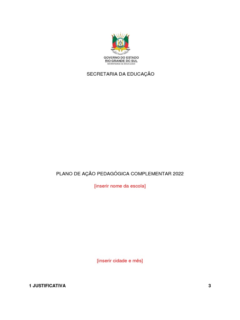 Modelo Plano de Acao Pedagogica Complementar 2022 | Download grátis PDF | Pedagogia | Aprendizado