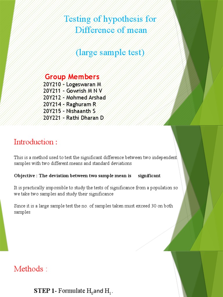 Large Sample Test for Mean Differences | PDF | Evaluation Methods ...