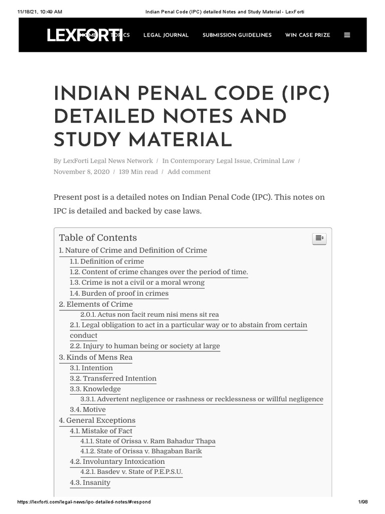 Indian Penal Code (IPC) Detailed Notes and Study Material - LexForti ...