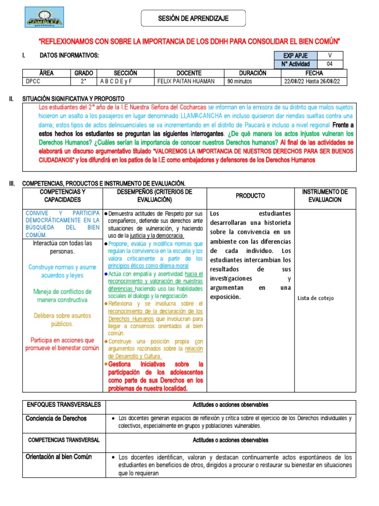 Sesion #05 DPCC 2° Eda 05 | PDF | Evaluación | Derechos humanos Sesion #05 DPCC 2° Eda 05 | PDF | Evaluación | Derechos humanos