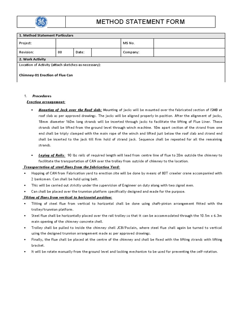 Method Statement Form: Project: MS No. Revision: 00 Date: Company ...