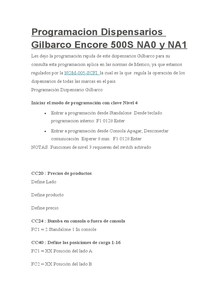Programacion Dispensarios Gilbarco Encore 500S NA0 y | PDF