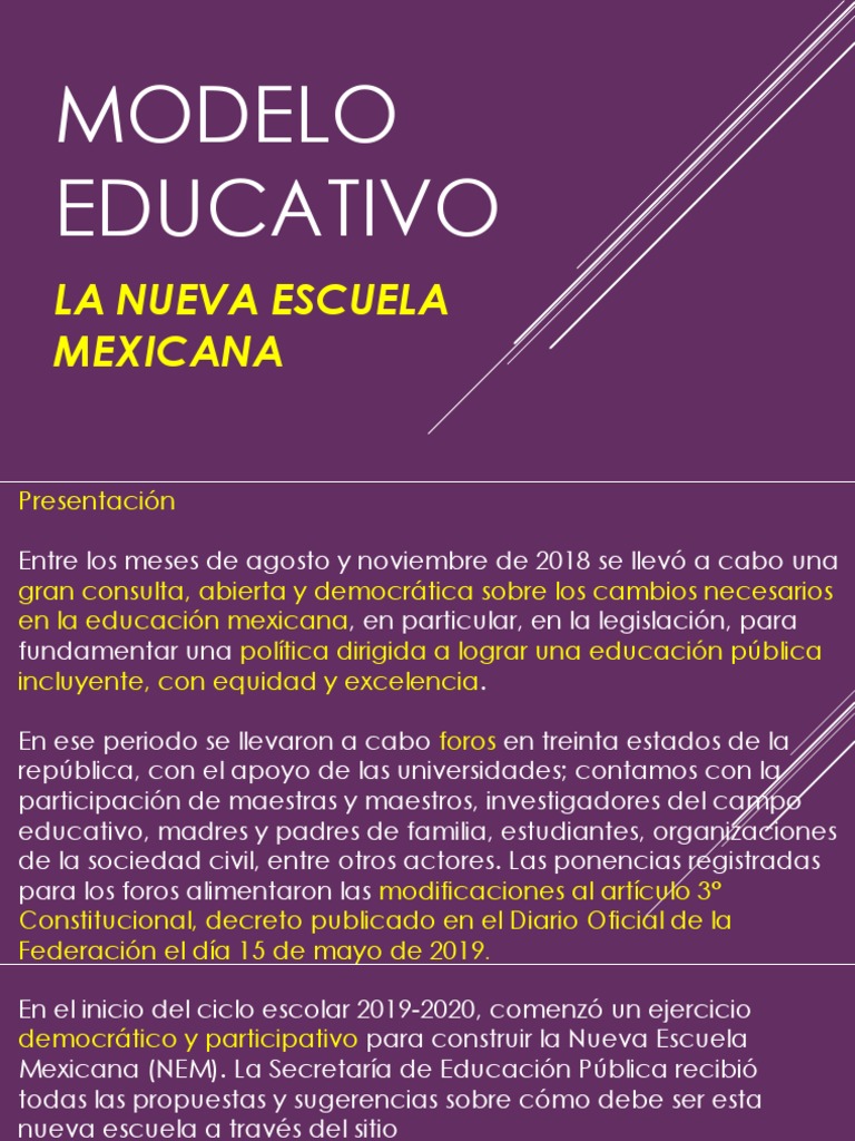 Modelo Educativo Nem | PDF | Plan de estudios | Educación de la primera infancia