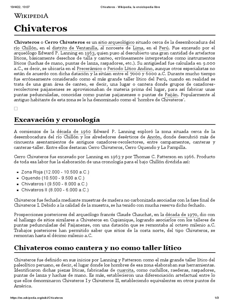 Chivateros - Wikipedia, La Enciclopedia Libre | PDF | Arqueología