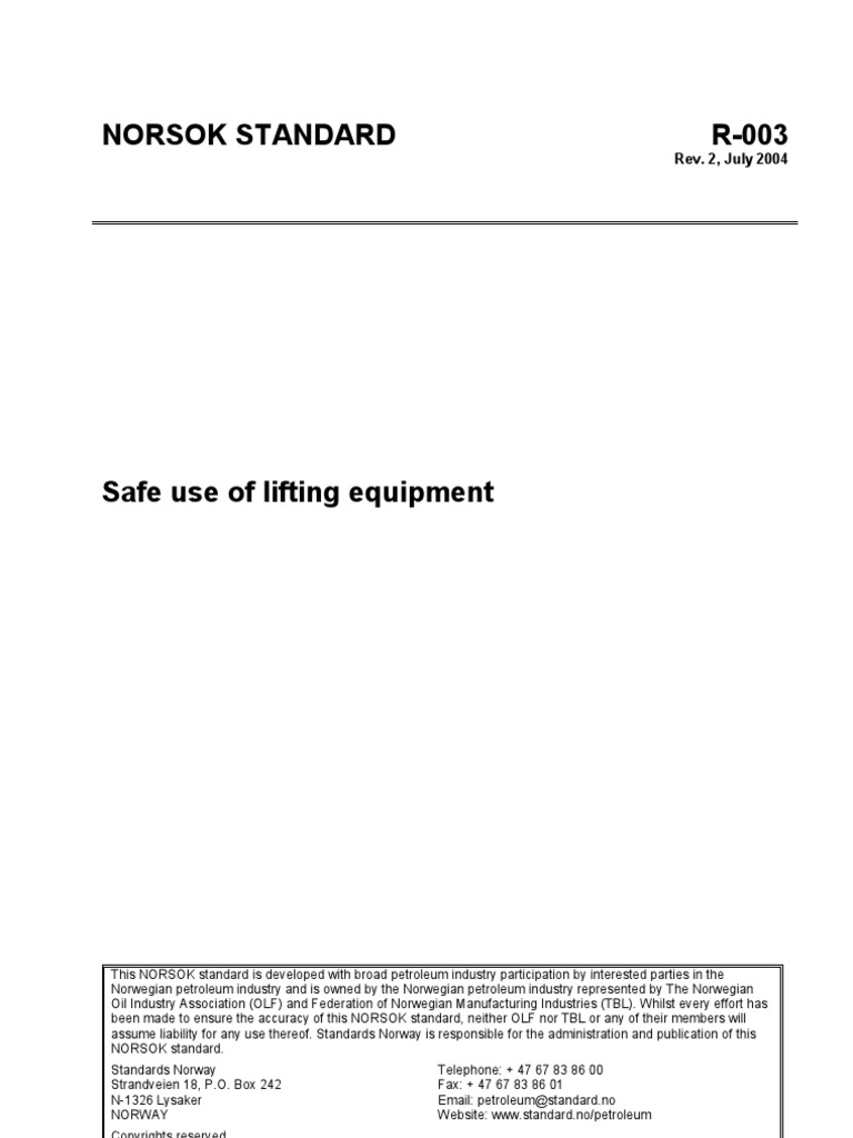 NORSOK R-003 Safe Use of Lifting Equipment | Crane (Machine) | Elevator