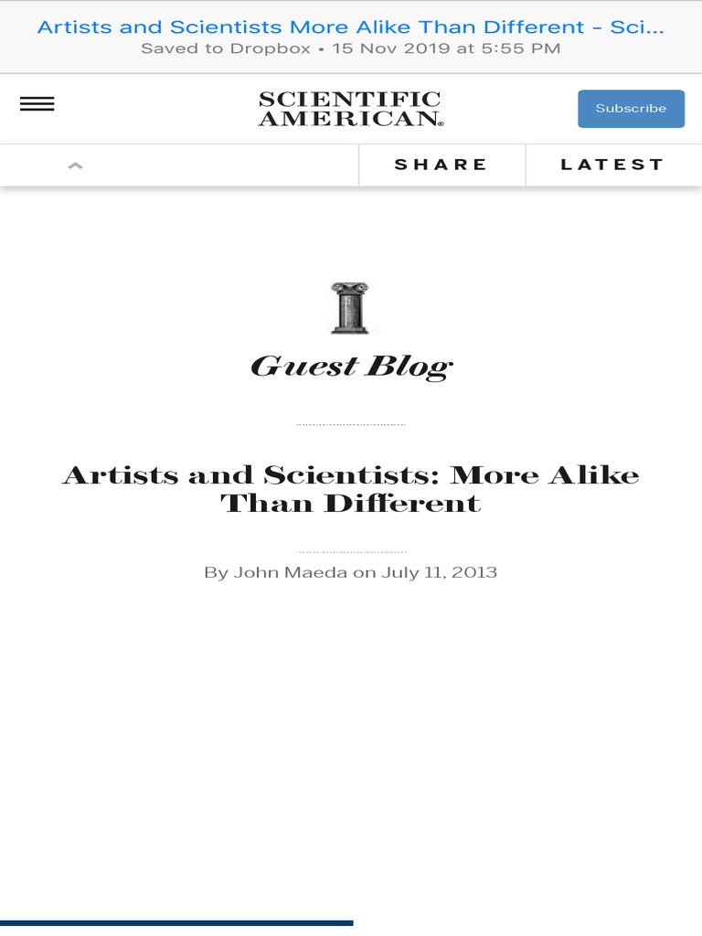 Artists and Scientists More Alike Than Different - Scientific American ...
