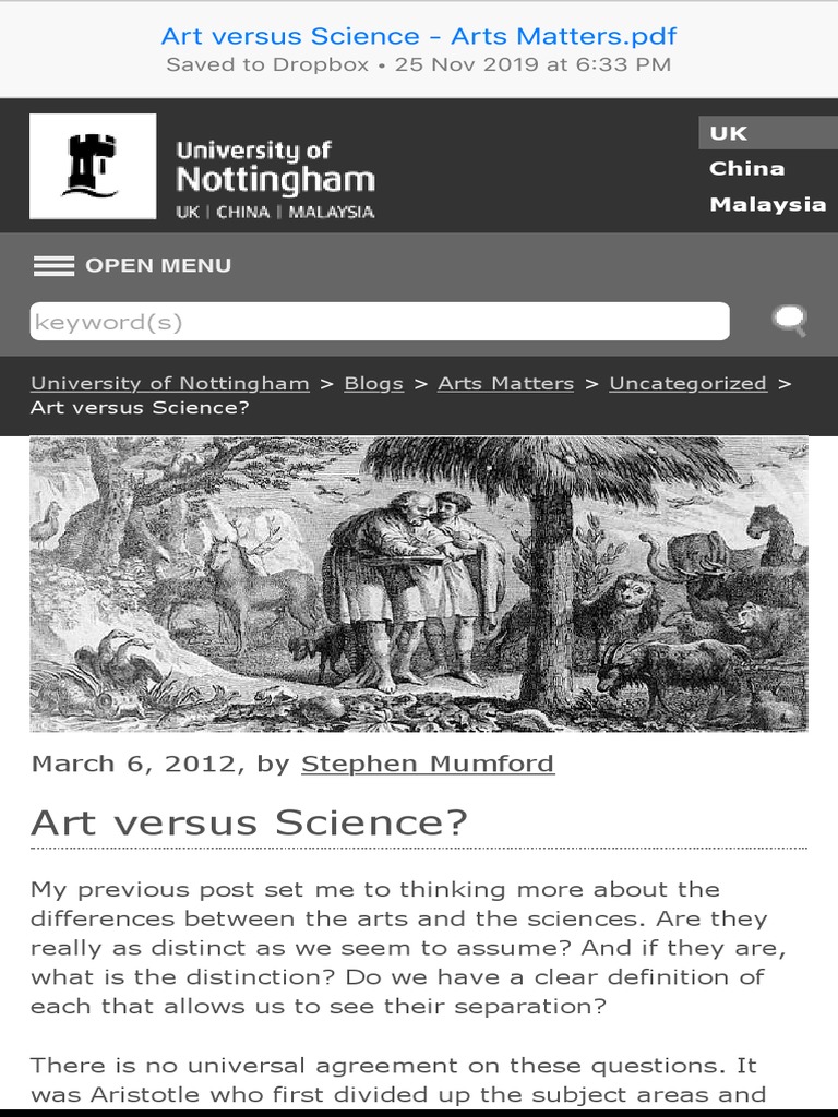Art Versus Science - Arts Matters | PDF | Science | Academic Discipline ...