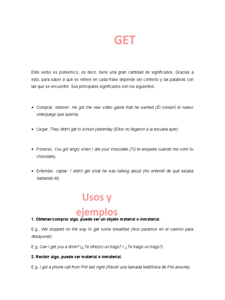 Usos y significados del verbo "get" | PDF