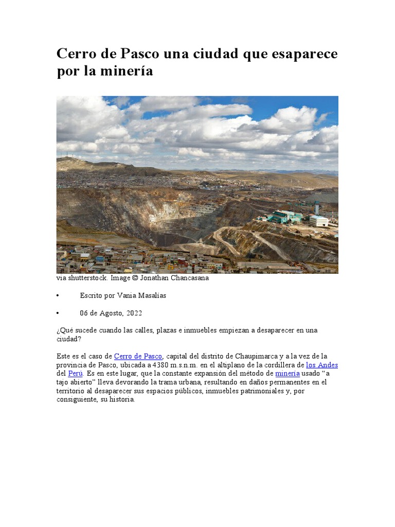 01 Cerro de Pasco una ciudad que esaparece por la minería | PDF | Minería