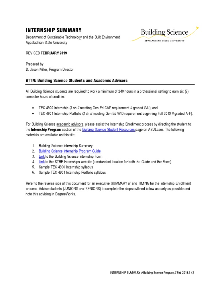 Internship Summary Template | PDF | Internship | Job Hunting