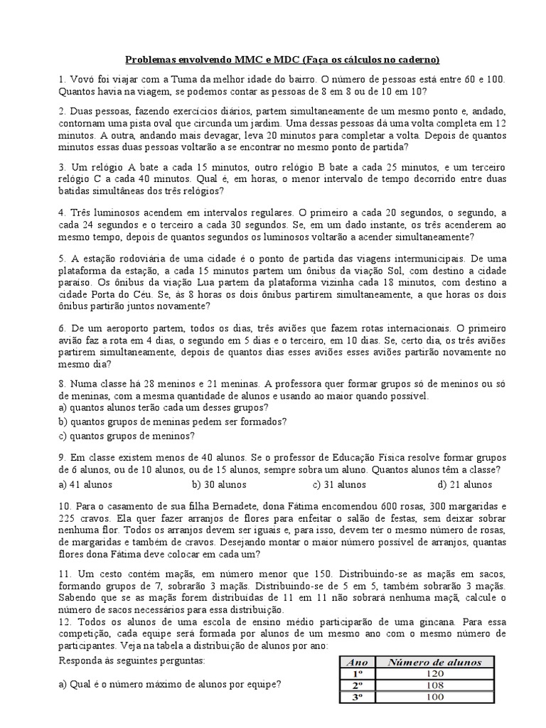 Problemas MMC e MDC | PDF | Maçã | Tempo