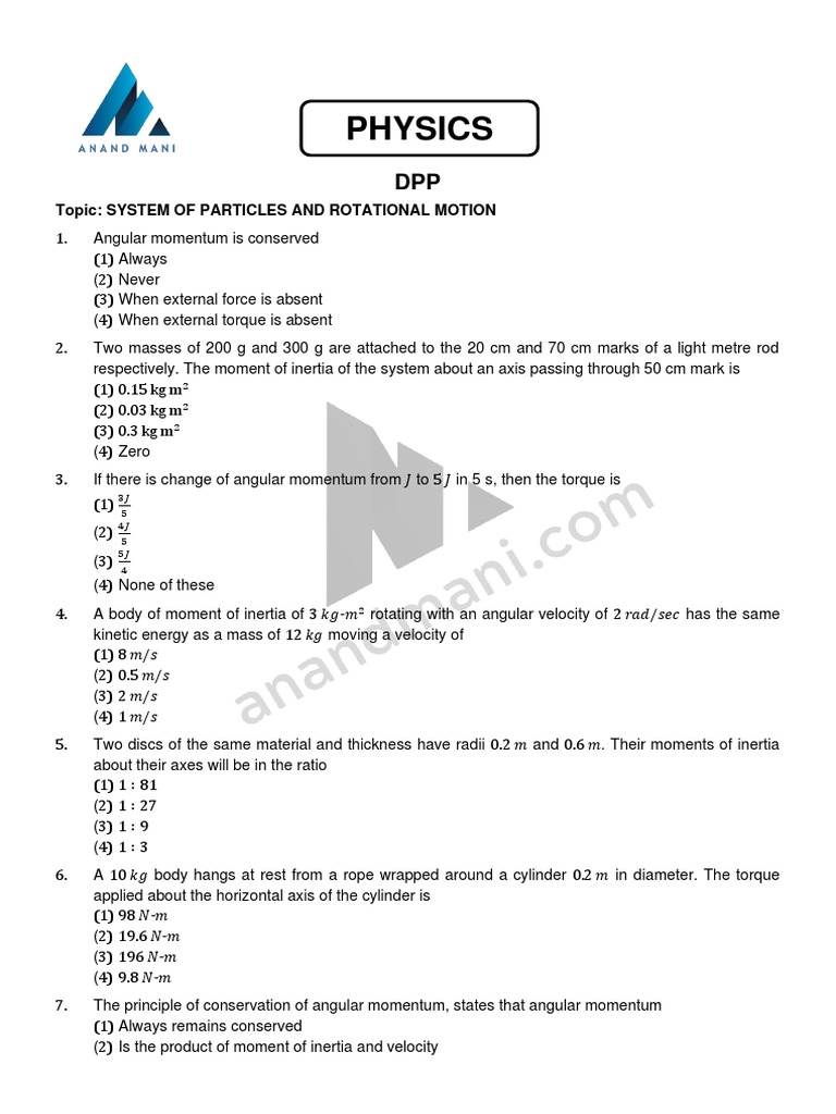 Physics: Topic: System of Particles and Rotational Motion | PDF | Rotation Around A Fixed Axis ...