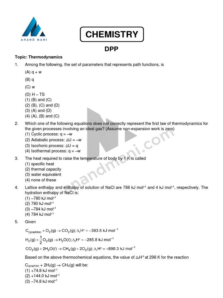 Thermodynamics Chemistry Review | PDF | Heat | Enthalpy